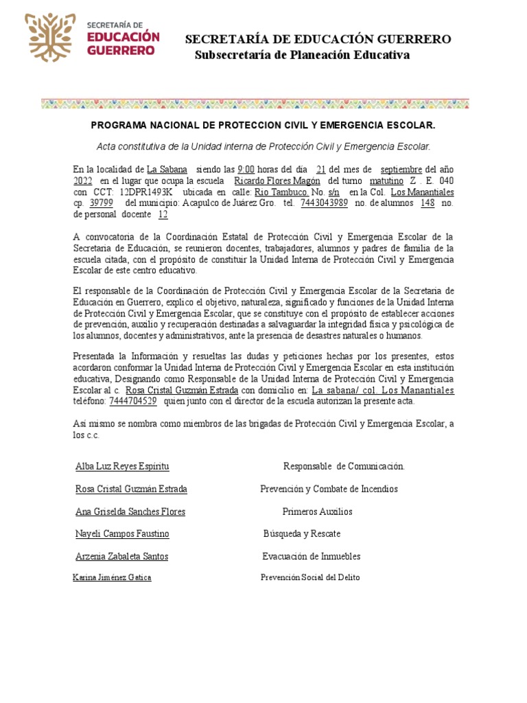2.1 Formulario Acta de Proteccion Civil 2022 | PDF | Defensa Civil