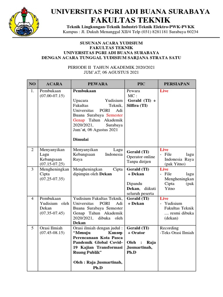 Susunan Acara Yudisium Semester Genap 2020 2021 Versi Blanded | PDF
