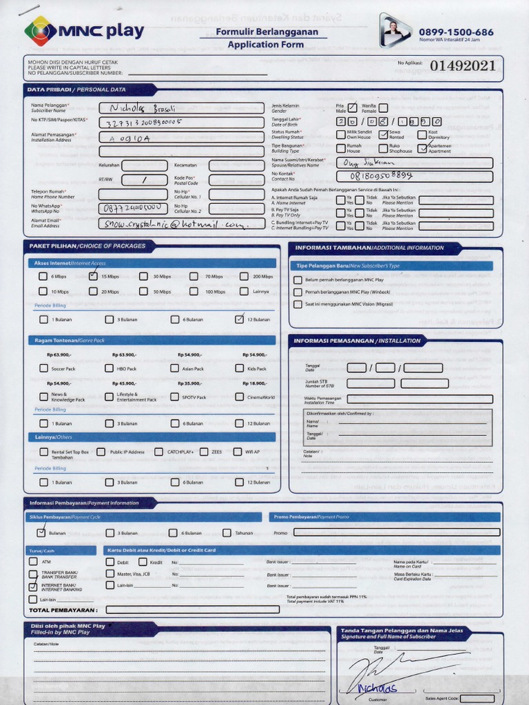Form MNC Dan KTP Nicholas A 0910a | PDF