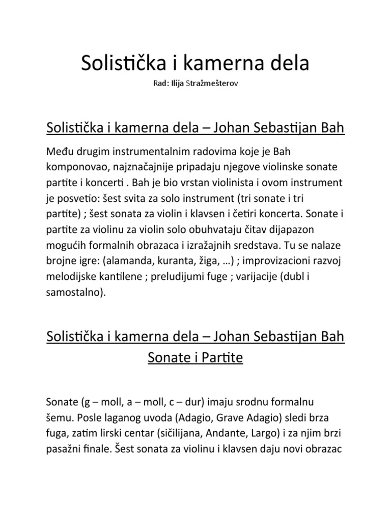Solistička I Kamerna Dela - Johan Sebastijan Bah | PDF