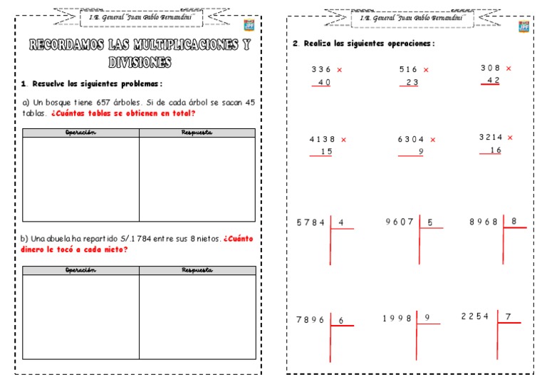 Ficha Recordamos La Multiplicacion y División | PDF