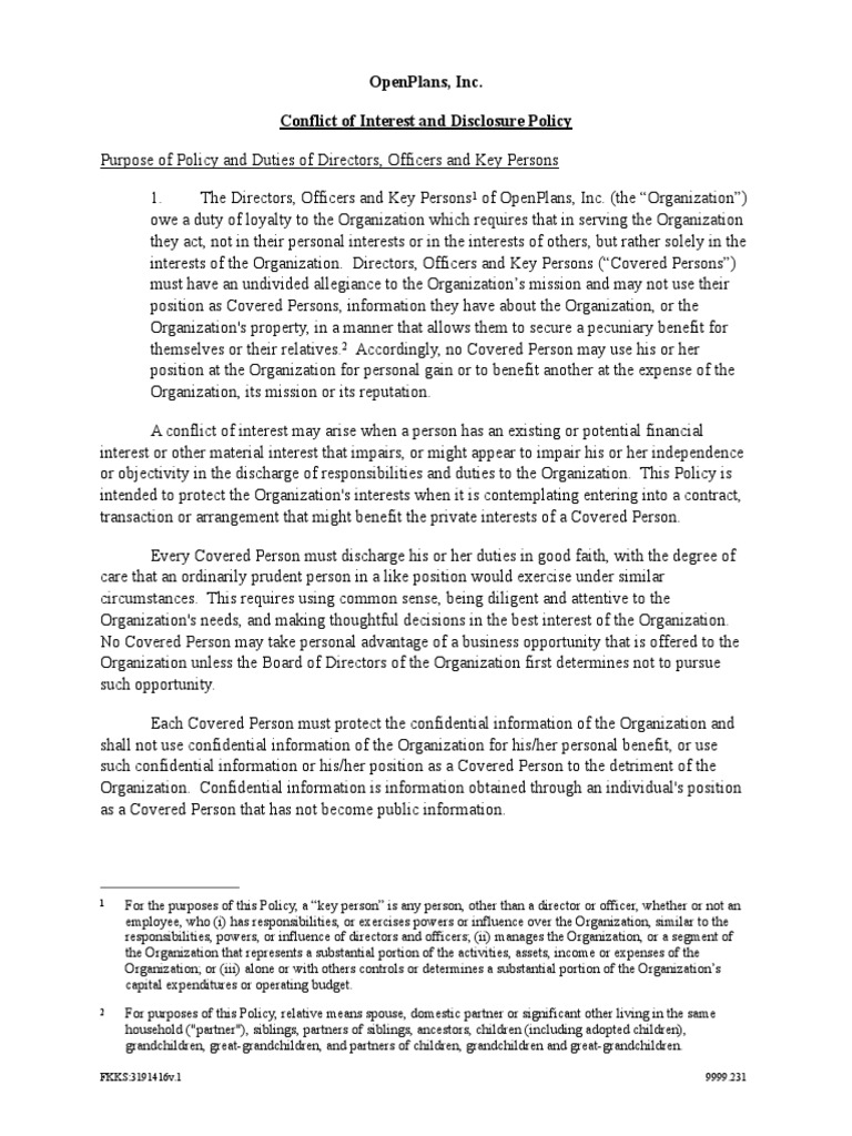 OpenPlans Board Conflict of Interest Policy 2022 | PDF | Conflict Of ...