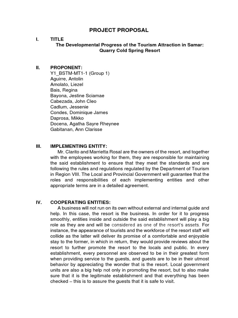 TOUR102 - Group 1 PROJECT PROPOSAL | PDF | Tourism | Customer