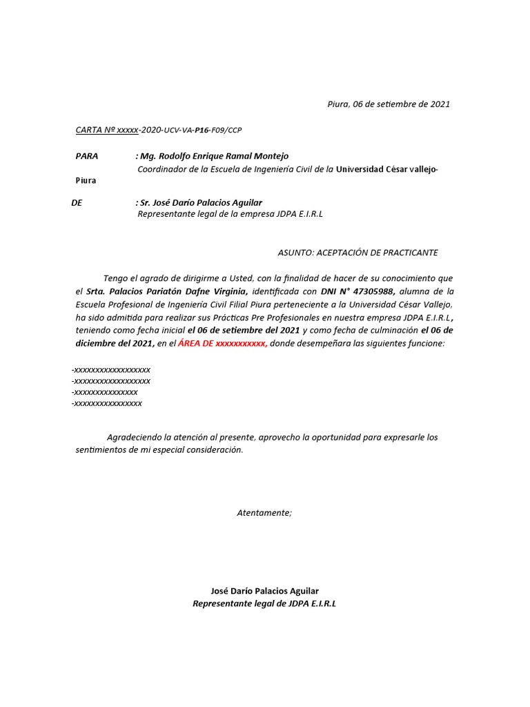 Formato FP04 - Carta de Aceptacion | PDF | Derecho