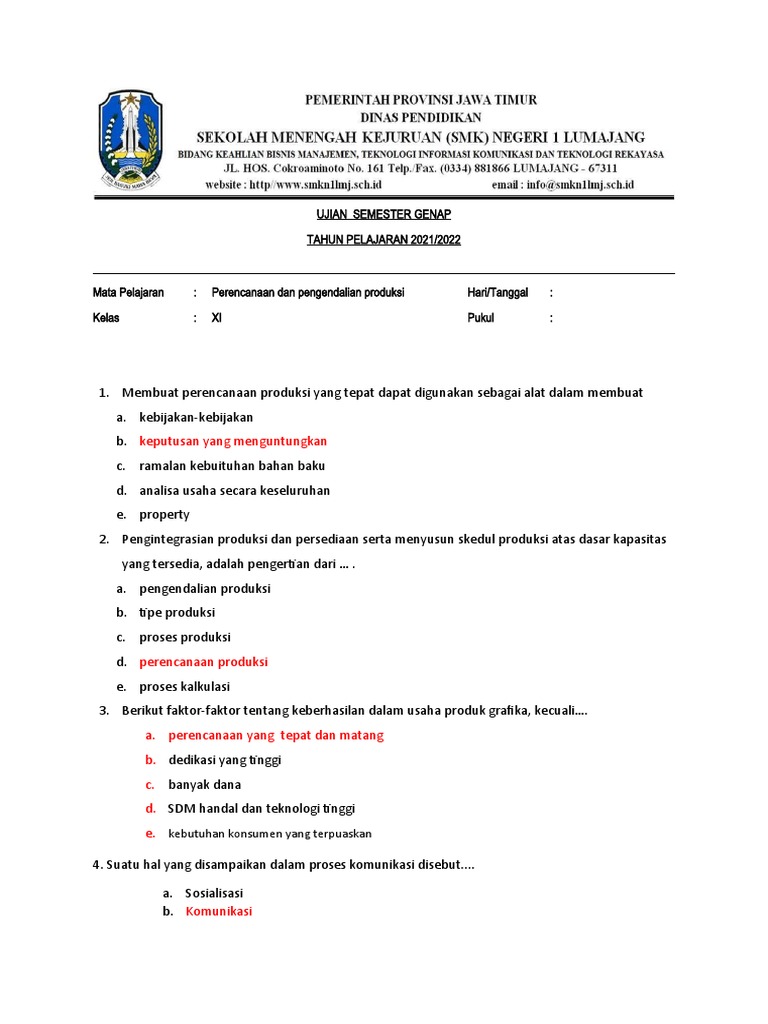 Soal Uas PPP Genap KLS Xi 2022 | PDF | Karier & Perkembangan | Bisnis