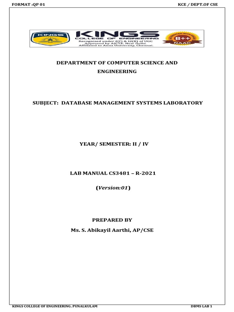 Department of Computer Science and Engineering | PDF | Databases ...