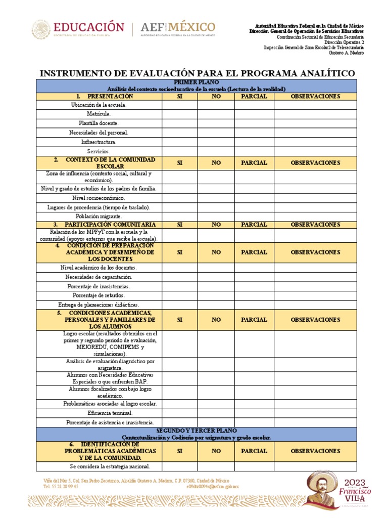 Instrumento de Evaluacion Al Programa Analitico | PDF | Evaluación | Cognición