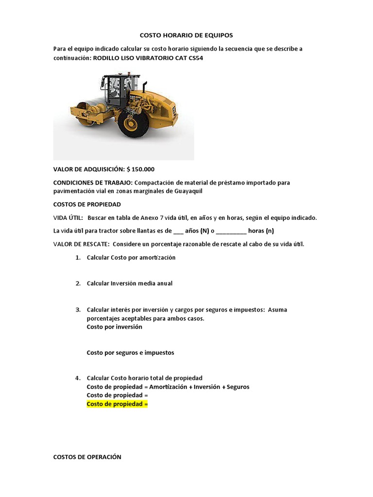 Costo de Equipo Rodillo Liso Vibratorio Cat CS54 | PDF