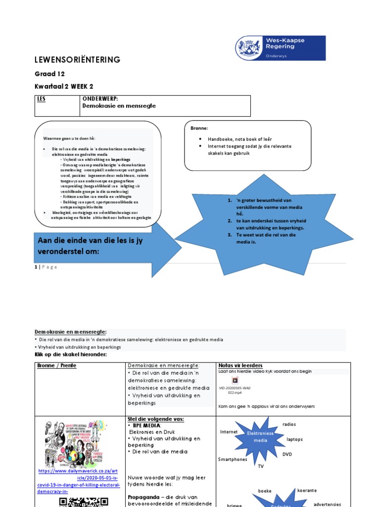 LO Graad 12 Kwartaal 2 Week 2 - 2020 | PDF