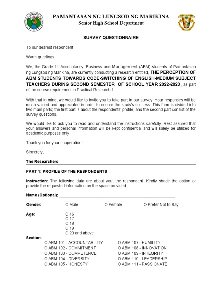 Questionnaire | PDF | Cognition | Learning