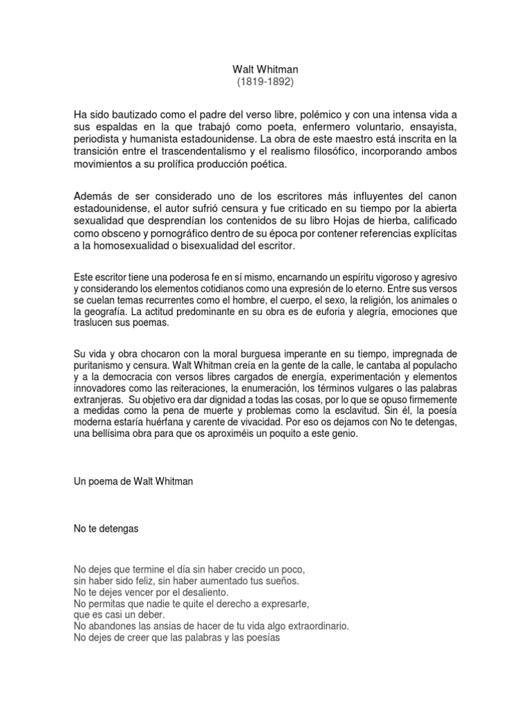 Poema de Walt Whitman | PDF | Walt Whitman | Poesía