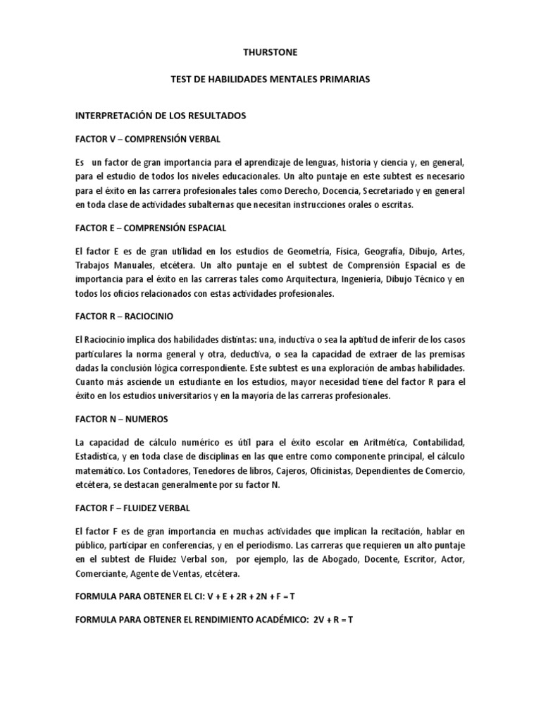Fluidez Verbal en el Test de Thurstone | PDF | Crecimiento personal y ...