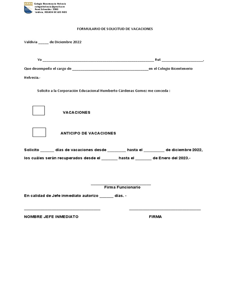 Formulario de Vacaciones 2023 | PDF