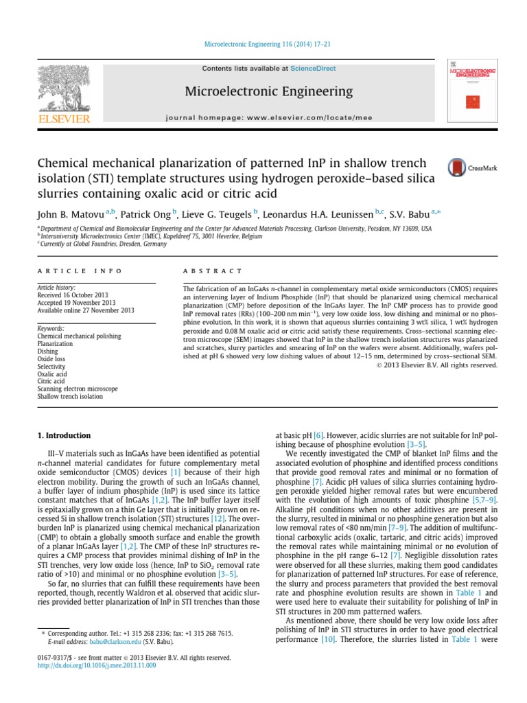Chemical Mechanical Planarization of Patterned InP in Shallow Trench ...