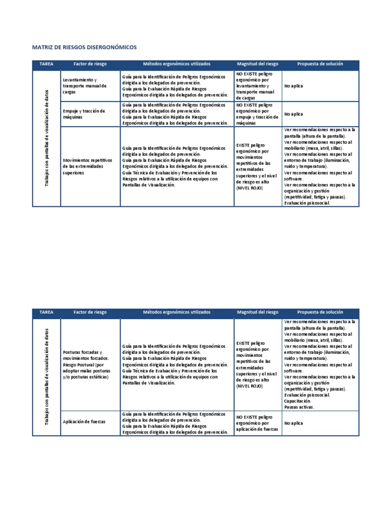 Matriz de Riesgos Disergonómicos | PDF | Factores humanos y ergonomía