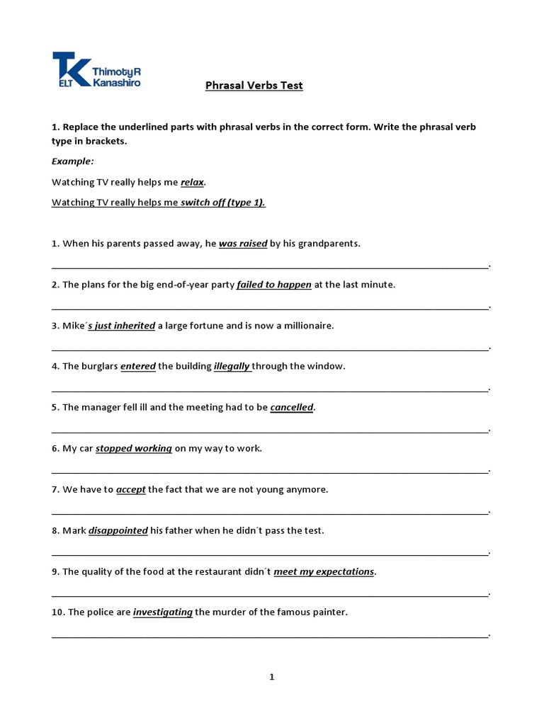 Phrasal Verbs Test 1 | PDF