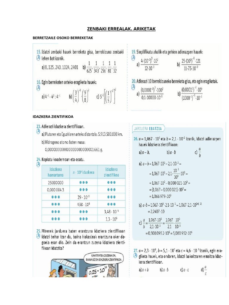 Ariketak. Zenbaki Errealak | PDF