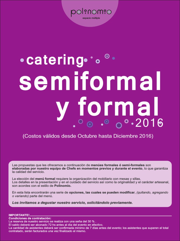 Menús de Catering para Eventos Formales | PDF | ensalada | Postres