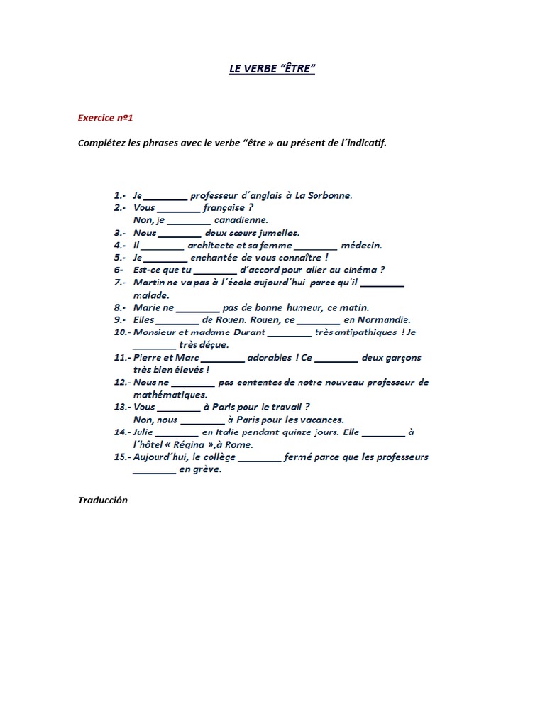 Exercices sur le verbe "être" | PDF