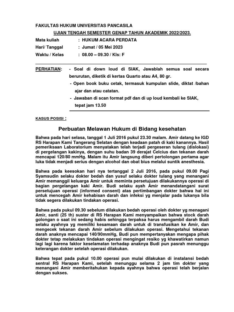 Kelas F Soal Uts Hukum Acara Perdata Mei 2023 | PDF