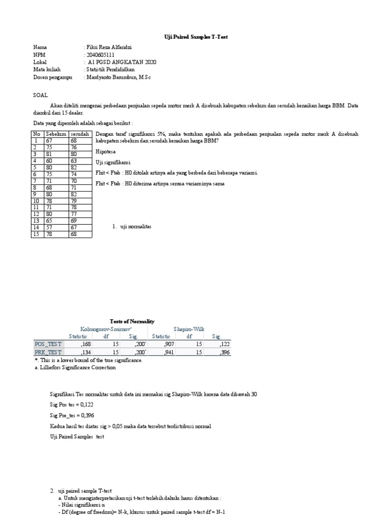 Uji Paired Samples Test | PDF