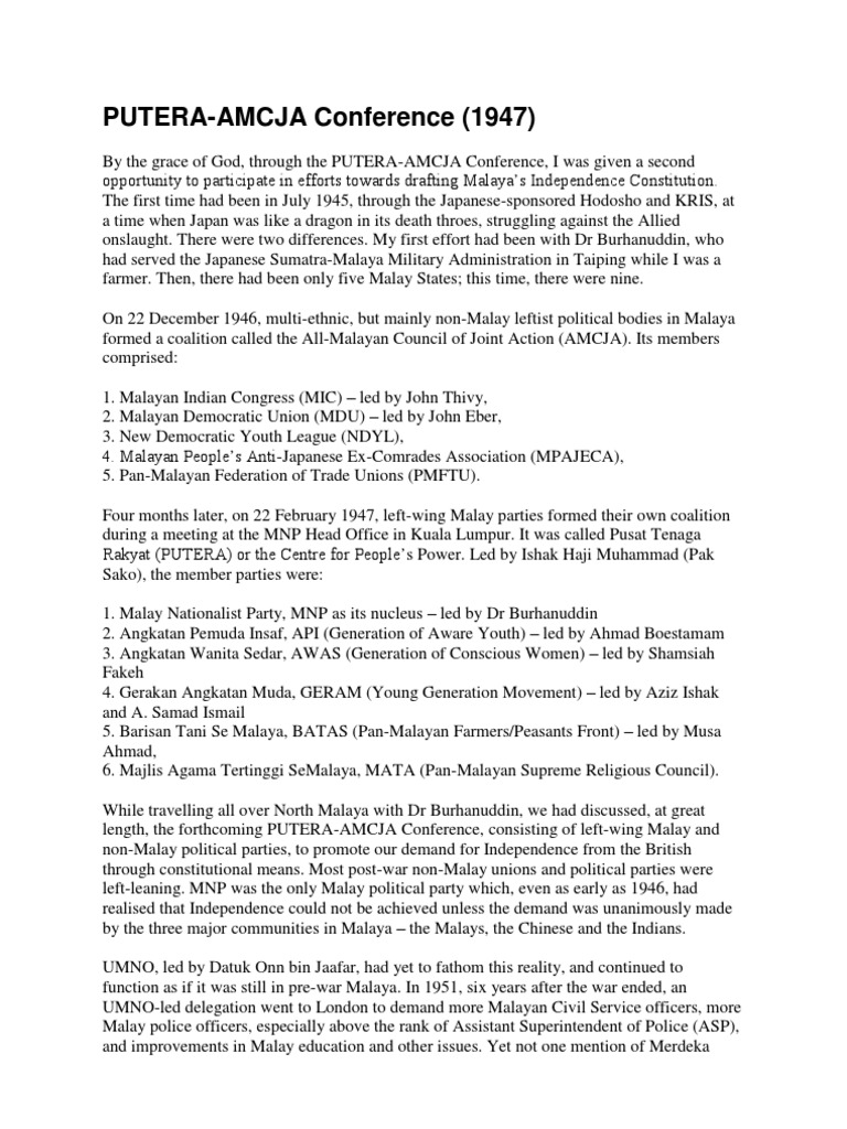 Putera-Amcja Conference (1947) | PDF | Malaysia | Southeast Asia