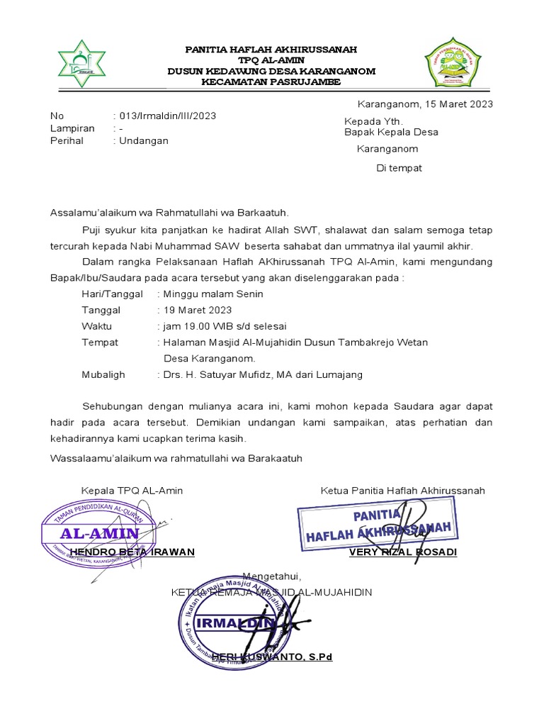 Undangan Haflah Akhirussanah TPQ Al-Amin | PDF