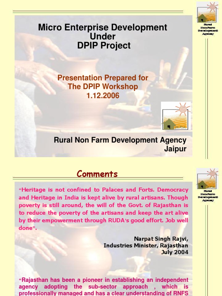 Micro Enterprise Development Under DPIP Project: Presentation Prepared ...