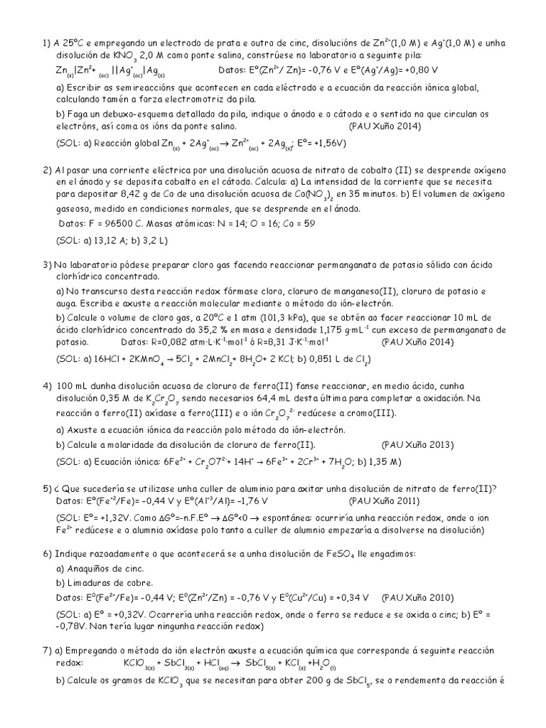Ejercicios Redox y Pilas | PDF