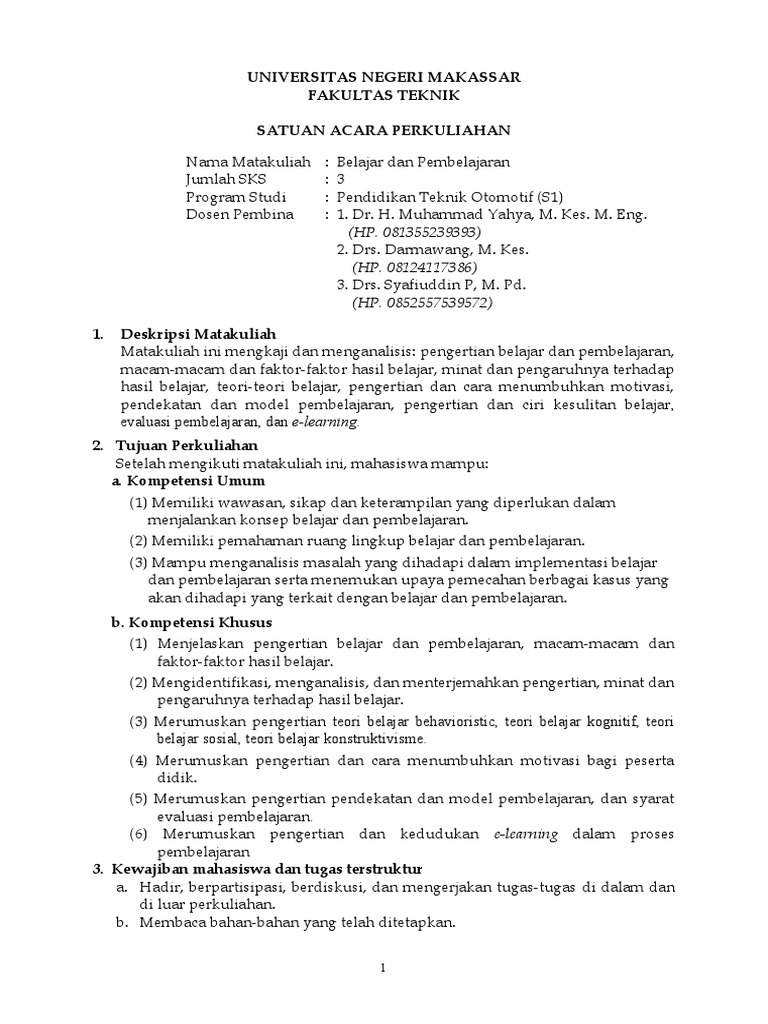 Contoh Satuan Acara Perkuliahan | PDF Contoh Satuan Acara Perkuliahan | PDF
