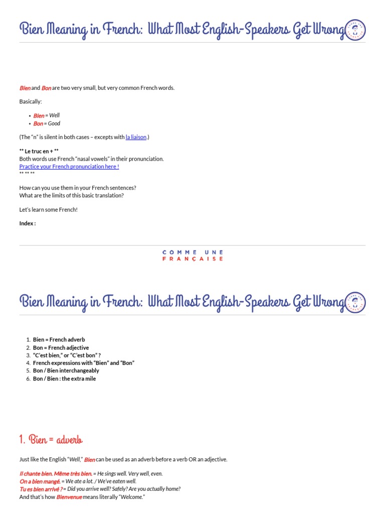 Bien Vs Bon | PDF | English Language | French Language