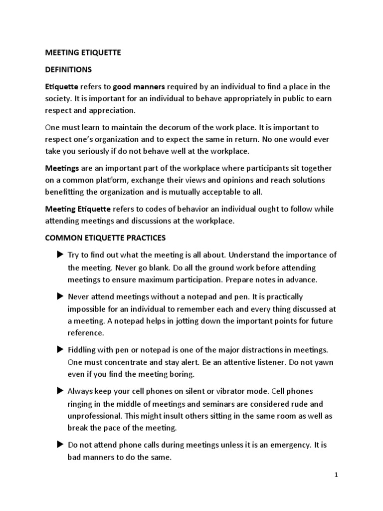 Meeting Etiquette | PDF | Etiquette | Communication