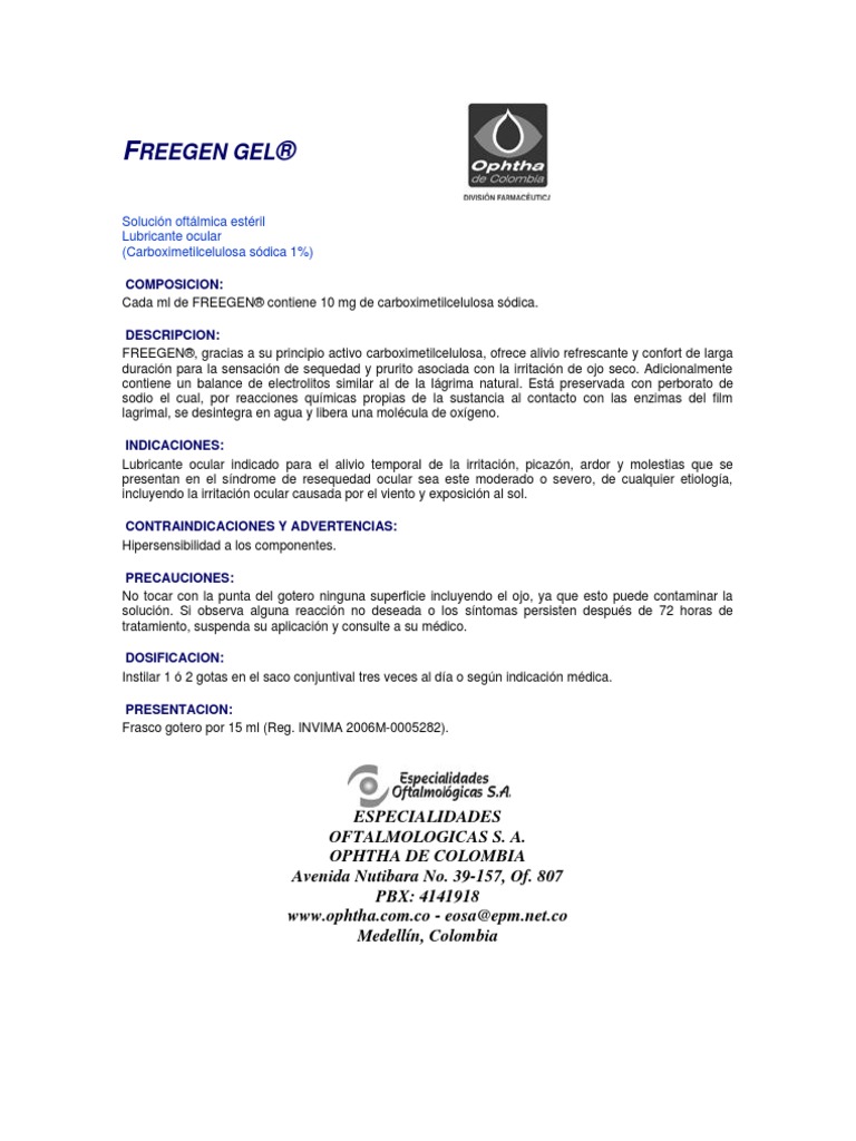 Características y uso del lubricante oftálmico Freegen Gel para el ...