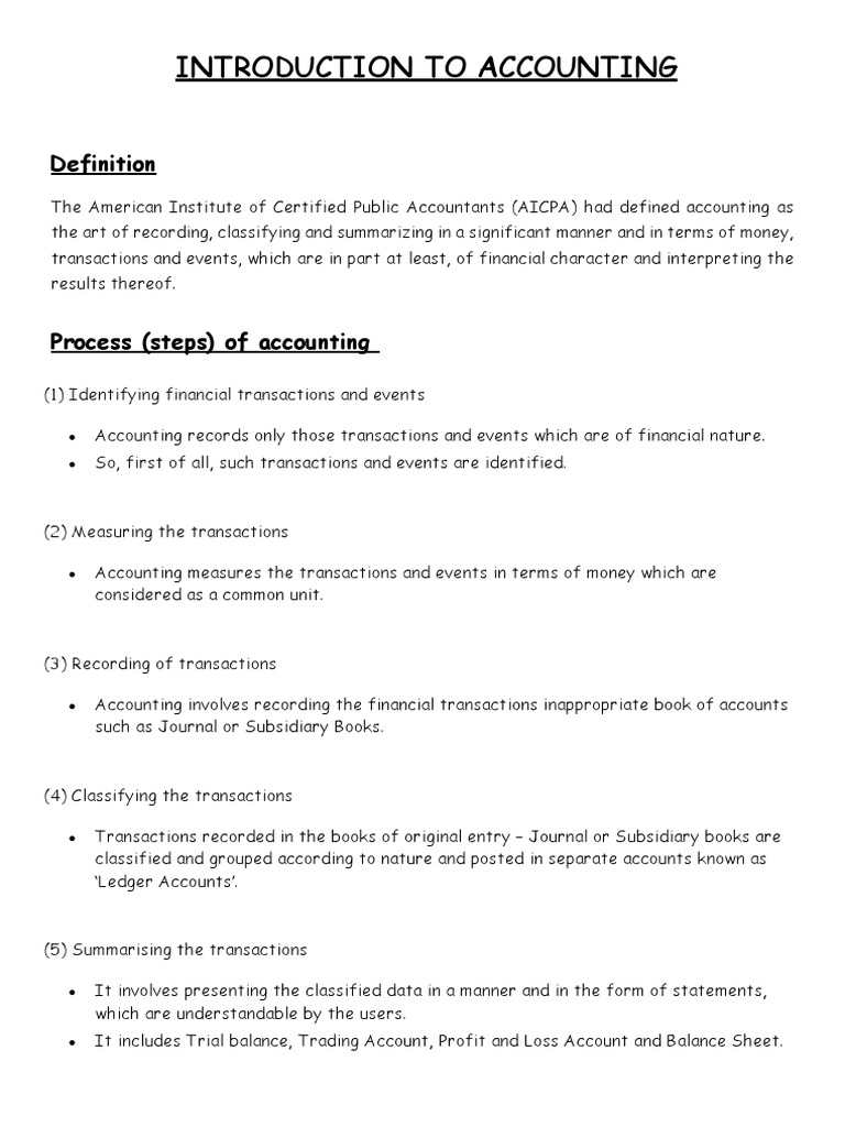 Introduction To Accounting Notes | PDF | Expense | Revenue