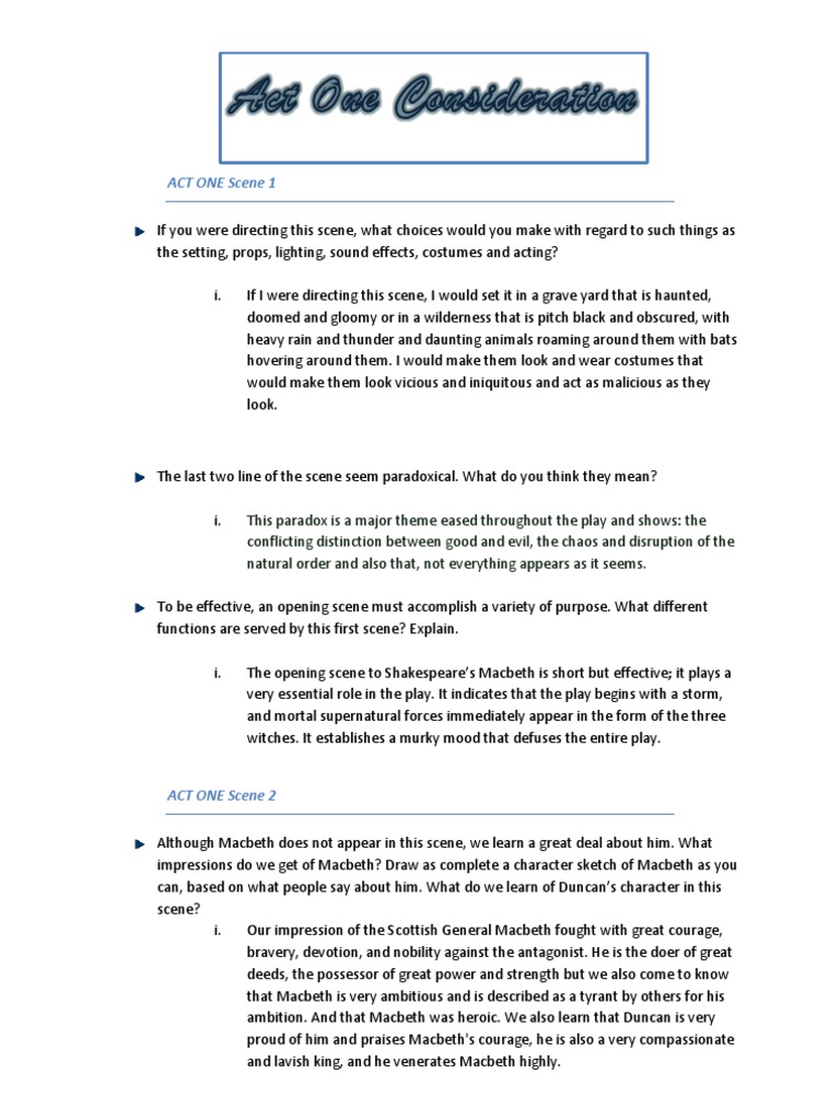 Act One Scene 1 | PDF | Macbeth