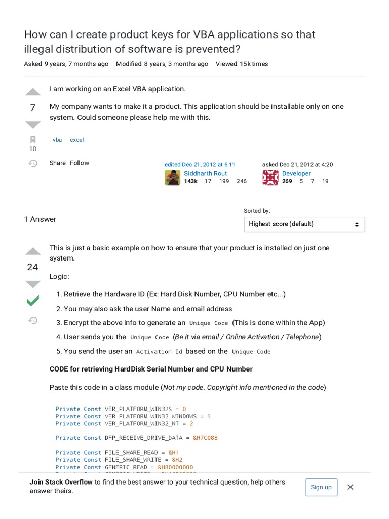 Excel - How Can I Create Product Keys For VBA Applications So TH | PDF | Microsoft Excel ...