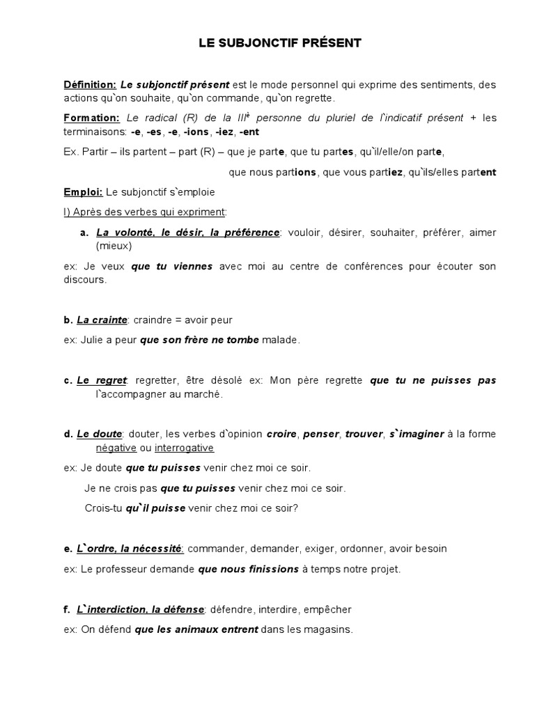 Le Subjonctif Présent | PDF