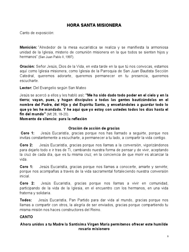Hora Santa Misionera | PDF | eucaristía | María, madre de Jesús