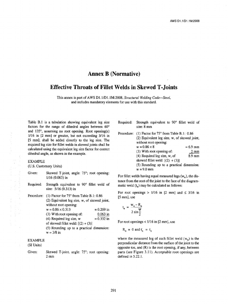Annex B - Effective Throats of Fillet Welds in Skewed T-Joints | PDF