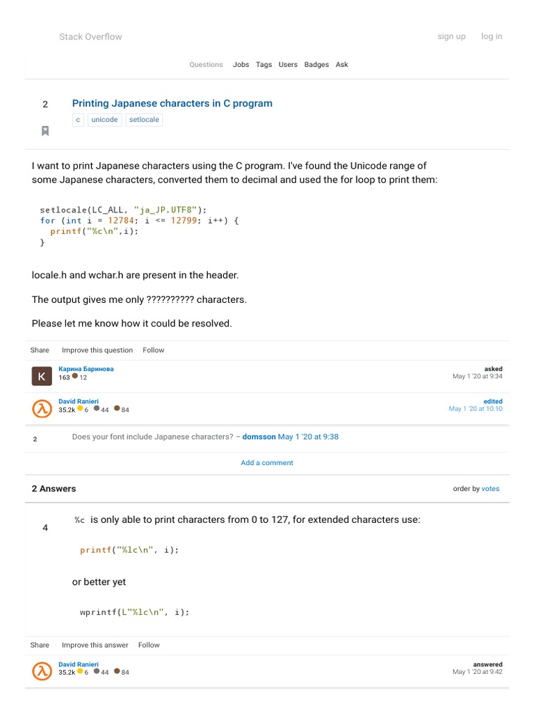 Printing Japanese Characters In C Program Stack Overflow Pdf Software Engineering