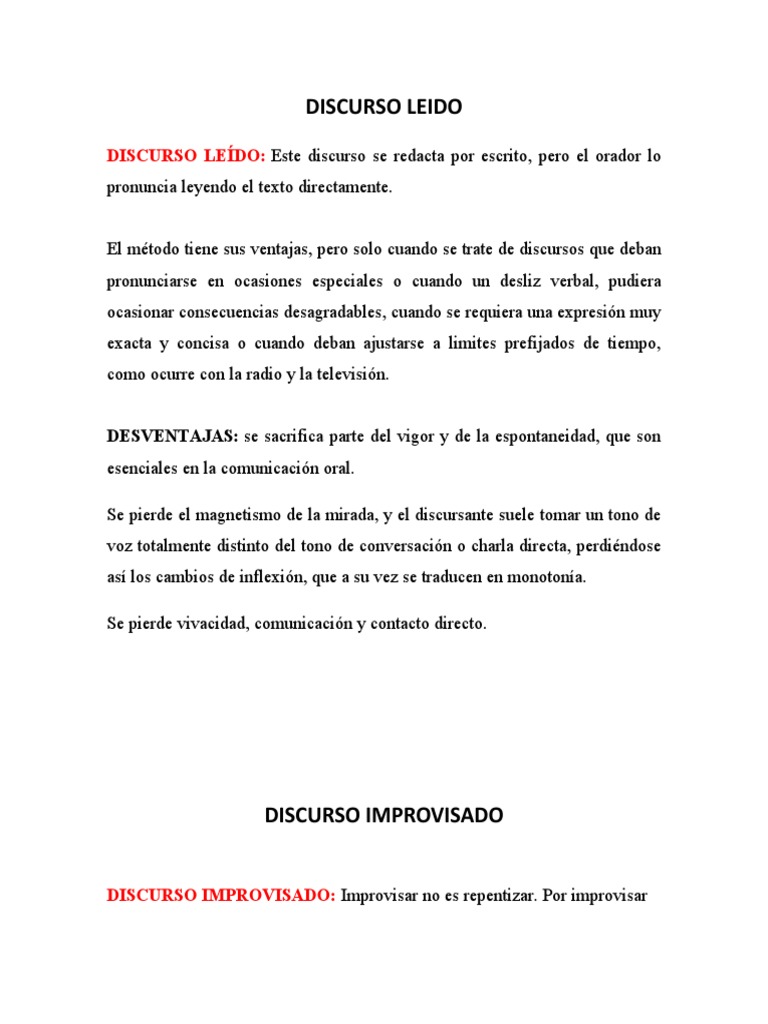 Ventajas y Desventajas del Discurso | PDF | Artes del Lenguaje y ...