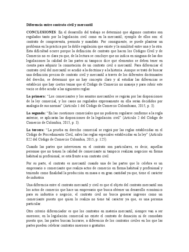 Diferencia Entre Contrato Civil Y Mercantil Pdf Business Economias