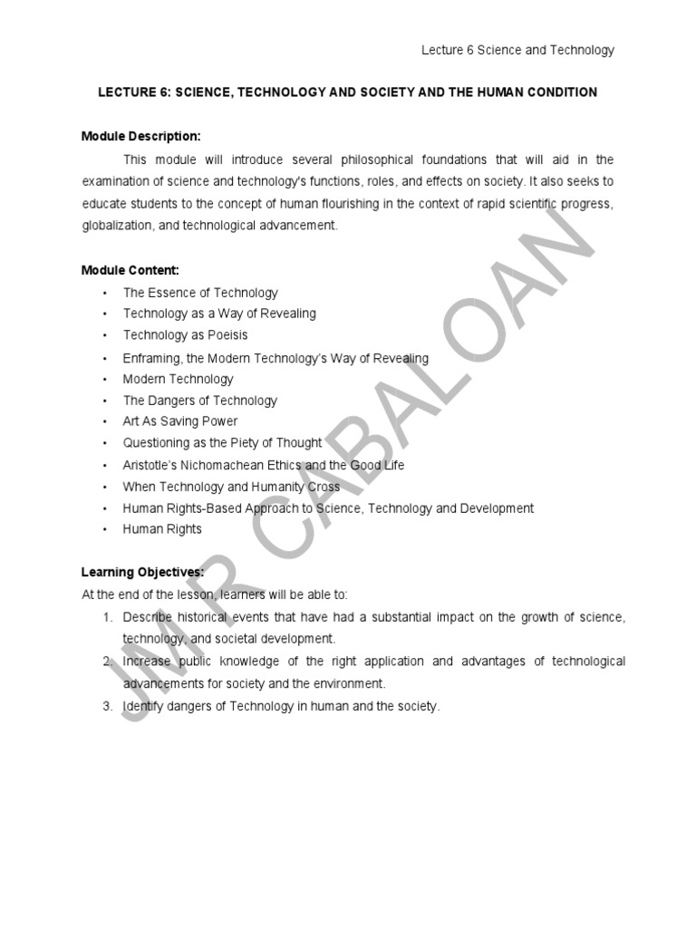 Lecture 6 STS - Lesson 3 | PDF | Science