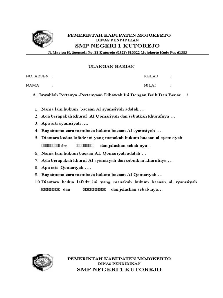 Soal Uh Al Syam & Al Qom | PDF