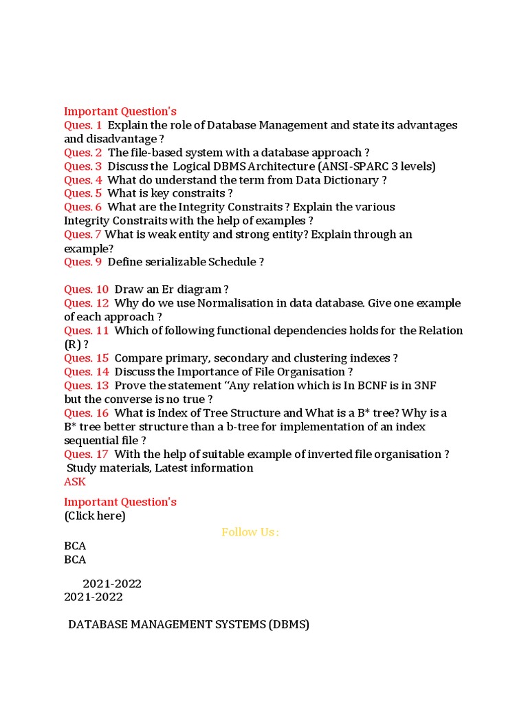 Dbms Important Question Pdf 