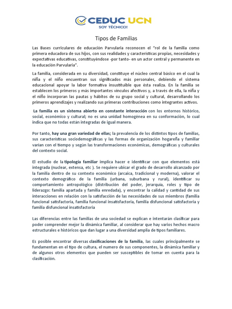 Tipos de Familias | PDF | Familia | Educación de la primera infancia