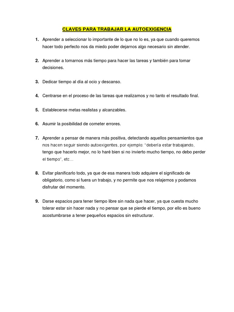 Claves para Trabajar La Autoexigencia | PDF | Crecimiento personal y ...