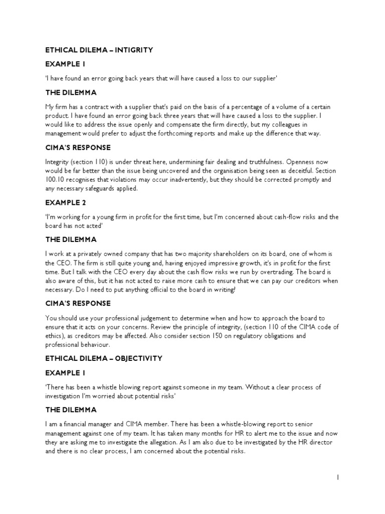 ETHICAL-DILEMA-_-CIMA_s-ANSWER | PDF | Confidentiality | Whistleblower