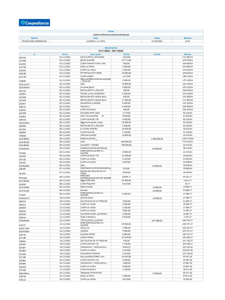 Account Movements Detail | PDF