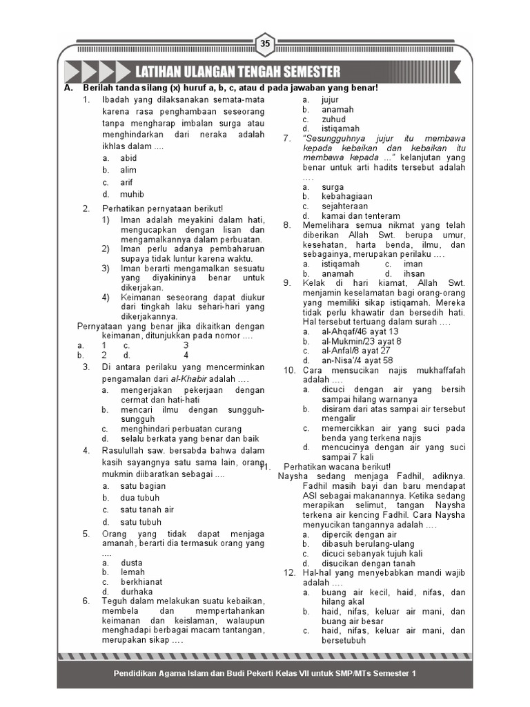 Hal 35-37 Uts Pai Dan Budi Pekerti Kela 7 S1 (K-13) 1617 Edisi Revisi | PDF
